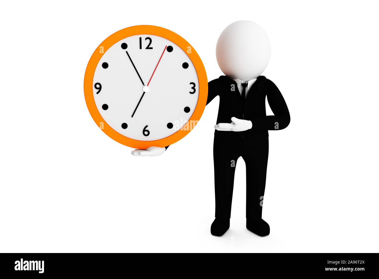 3D businessman is showing time from a wall clock against white ...