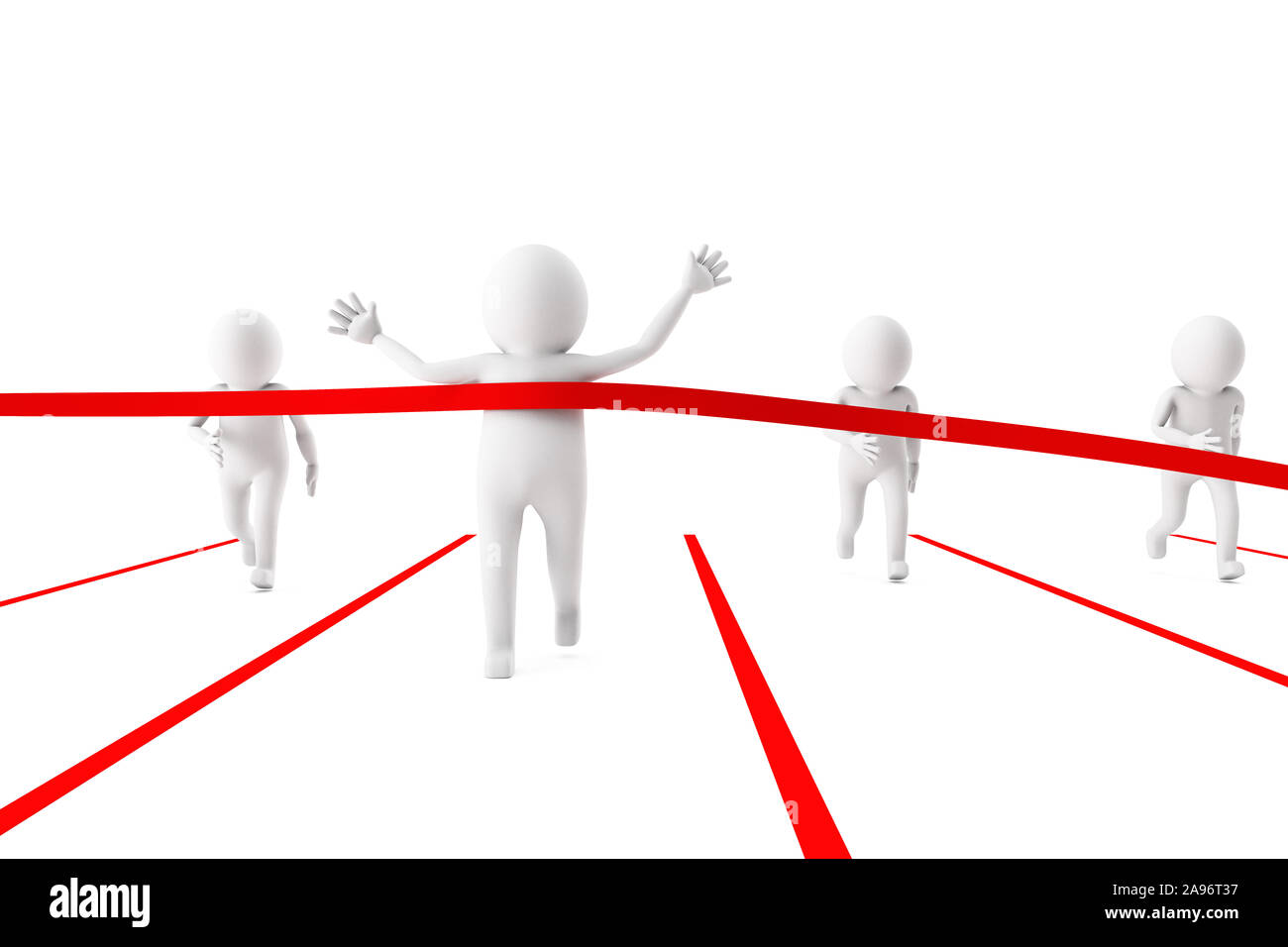 3D Man is winning a race against other contestants on a white ...