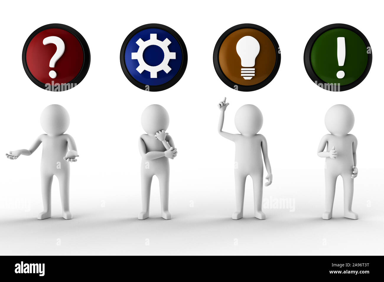 3D Men are different situations such as finding a solution or having a ...