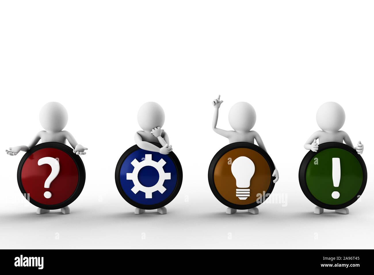 3D Men are different situations such as finding a solution or having a ...