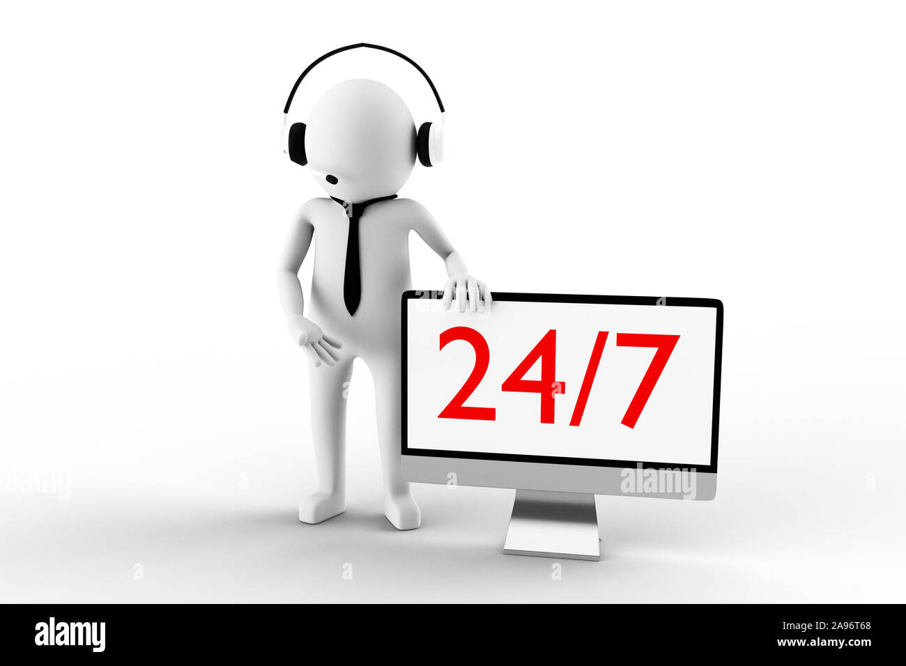 3D Man is working and assisting for seven days 24 hrs against white ...