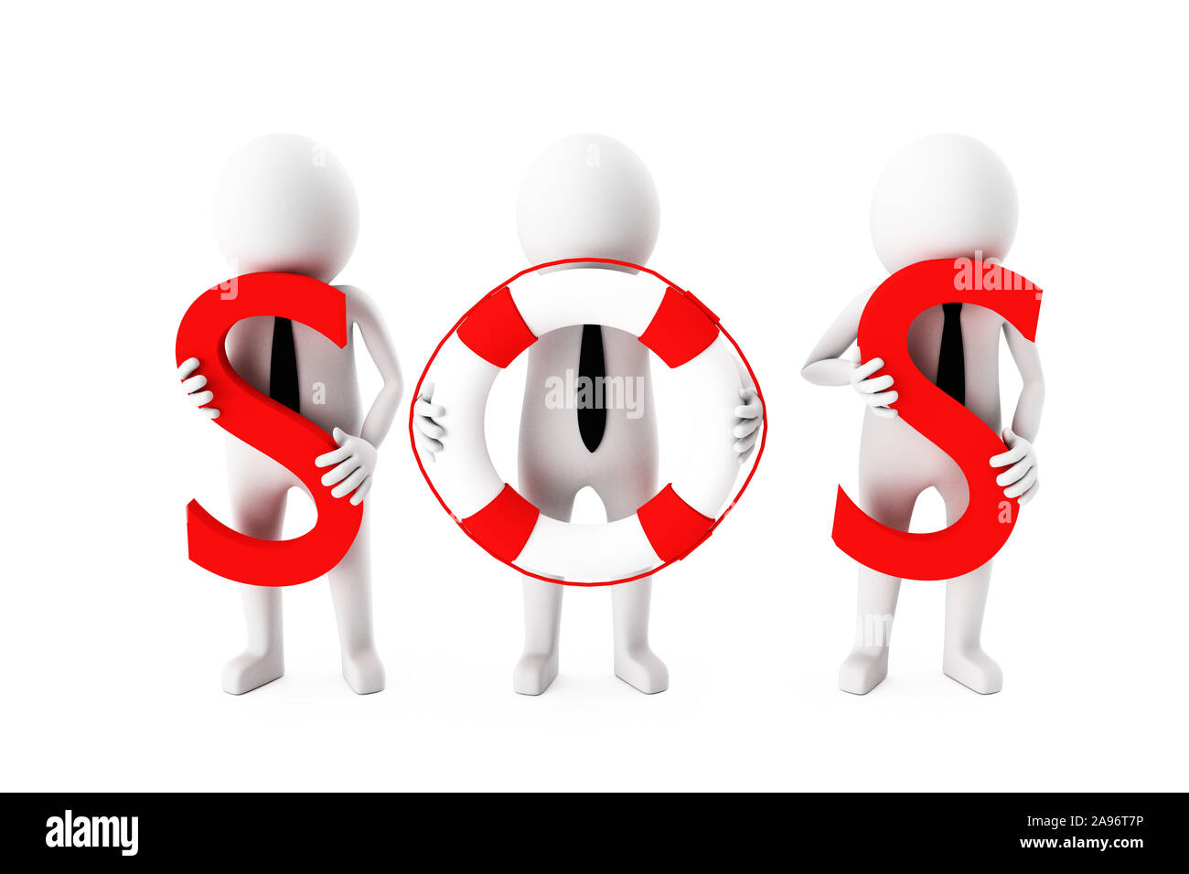 3D businessmen are holding SOS letters and calling for help on white ...
