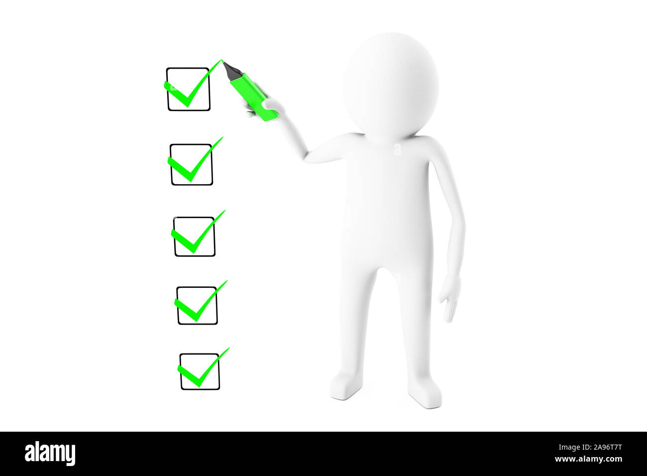 3D Man is checking a worklist and checks with a green highlighter ...