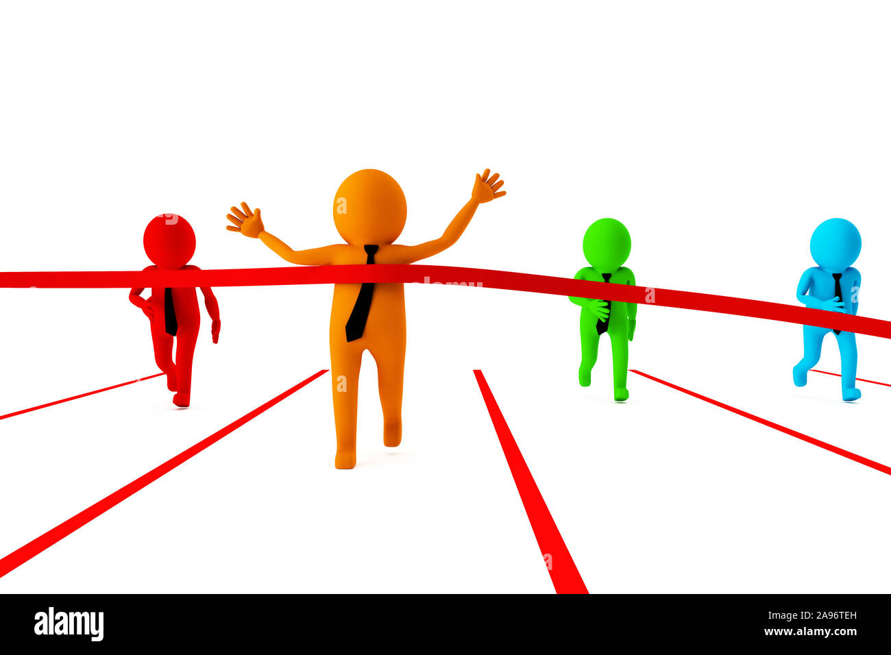 3D Man is winning a race against other contestants on a white ...