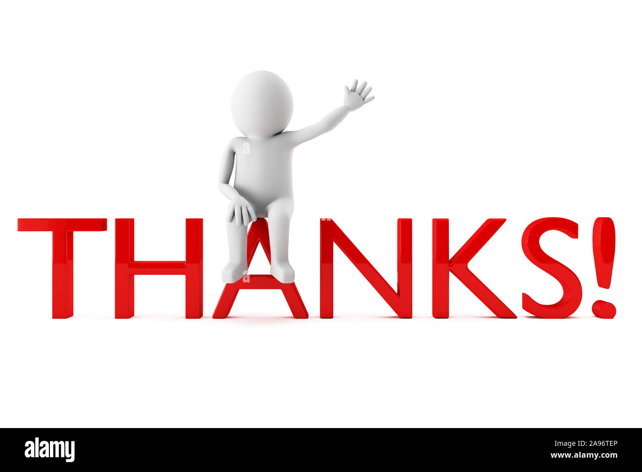 3D Man is sitting on a Thanks title on a white background. High quality ...