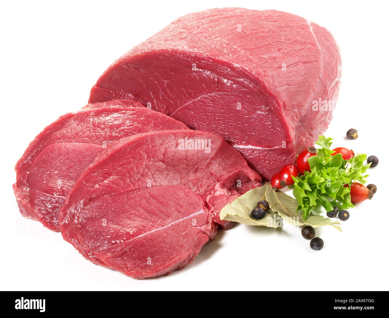 Deer Haunch - Wild Game Meat on white Background Stock Photo - Alamy