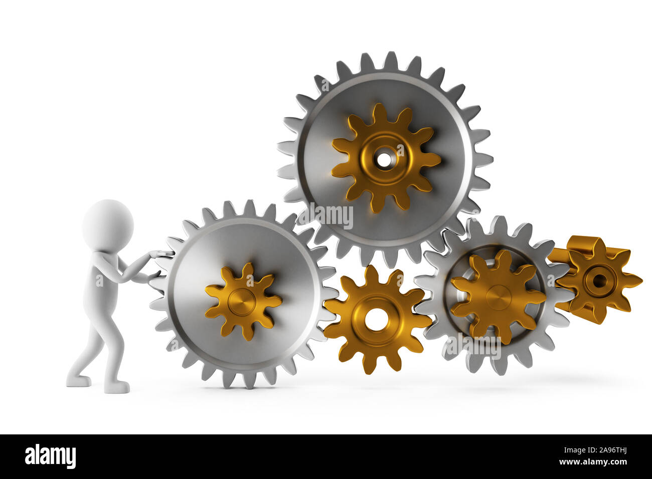 3D Man is making His business work That made from gears on a white ...