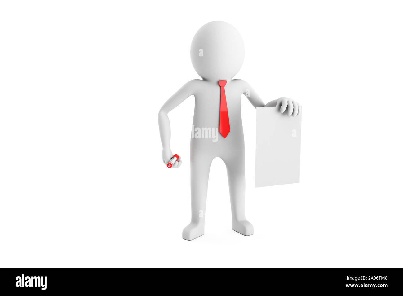 3D Man is reaching a contract with red pen on a white background. High ...
