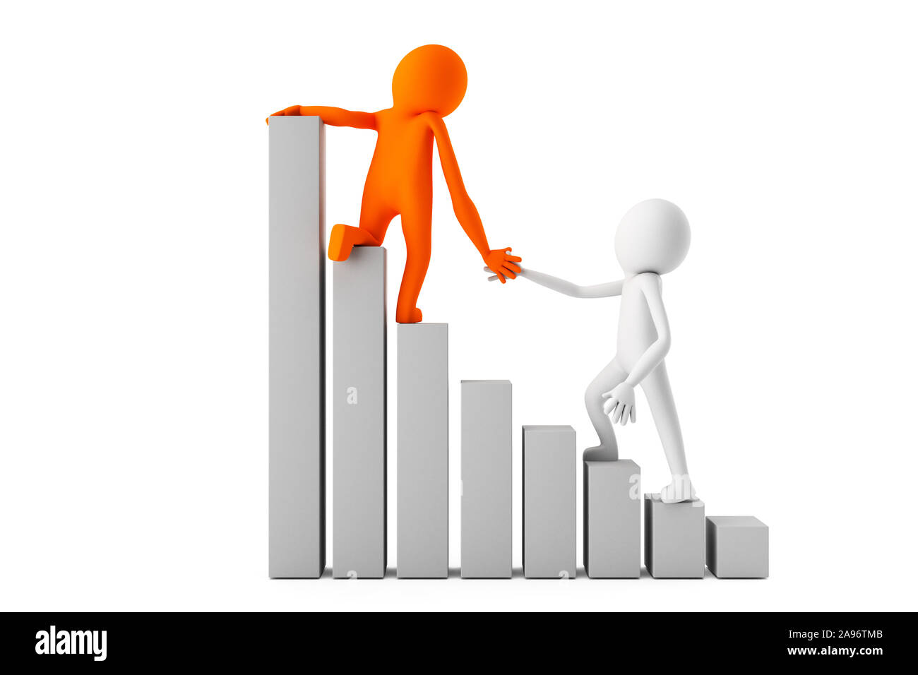 3D Men are helping eachother to reach to the top of a business chart ...