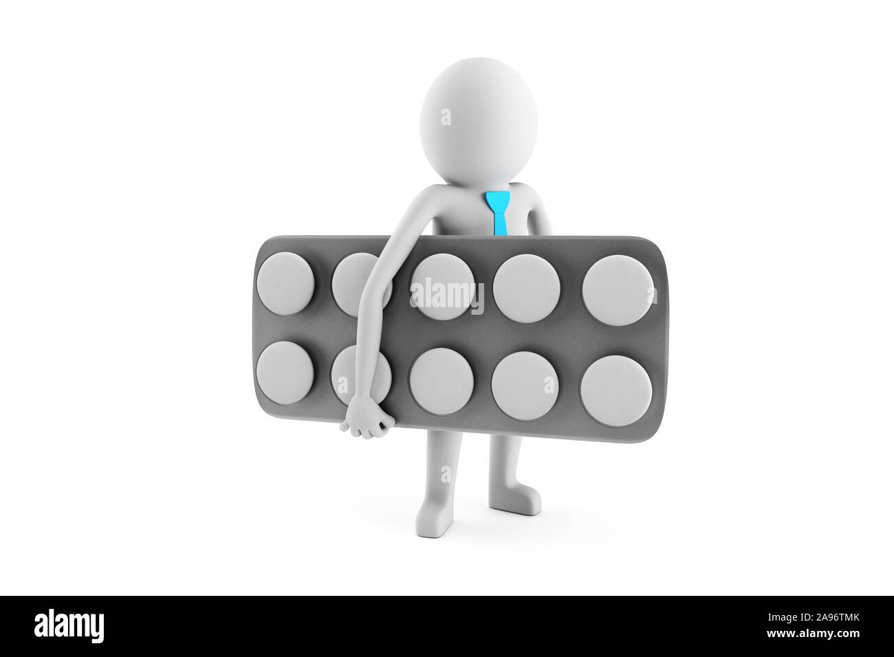 3D man is holding a pack of pills on a white background. High quality ...