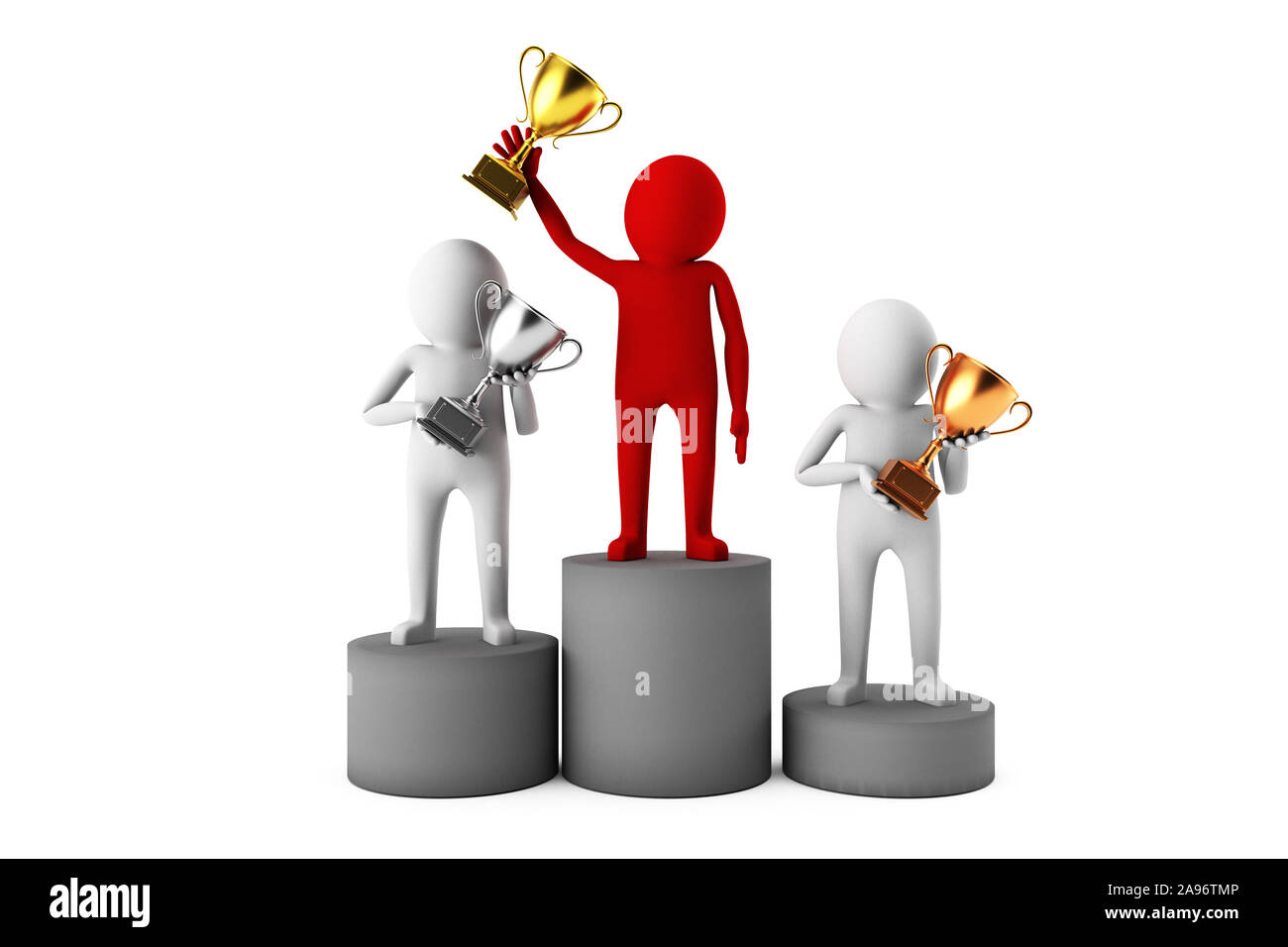 3D Man is winning a competition against other contestants on platform ...