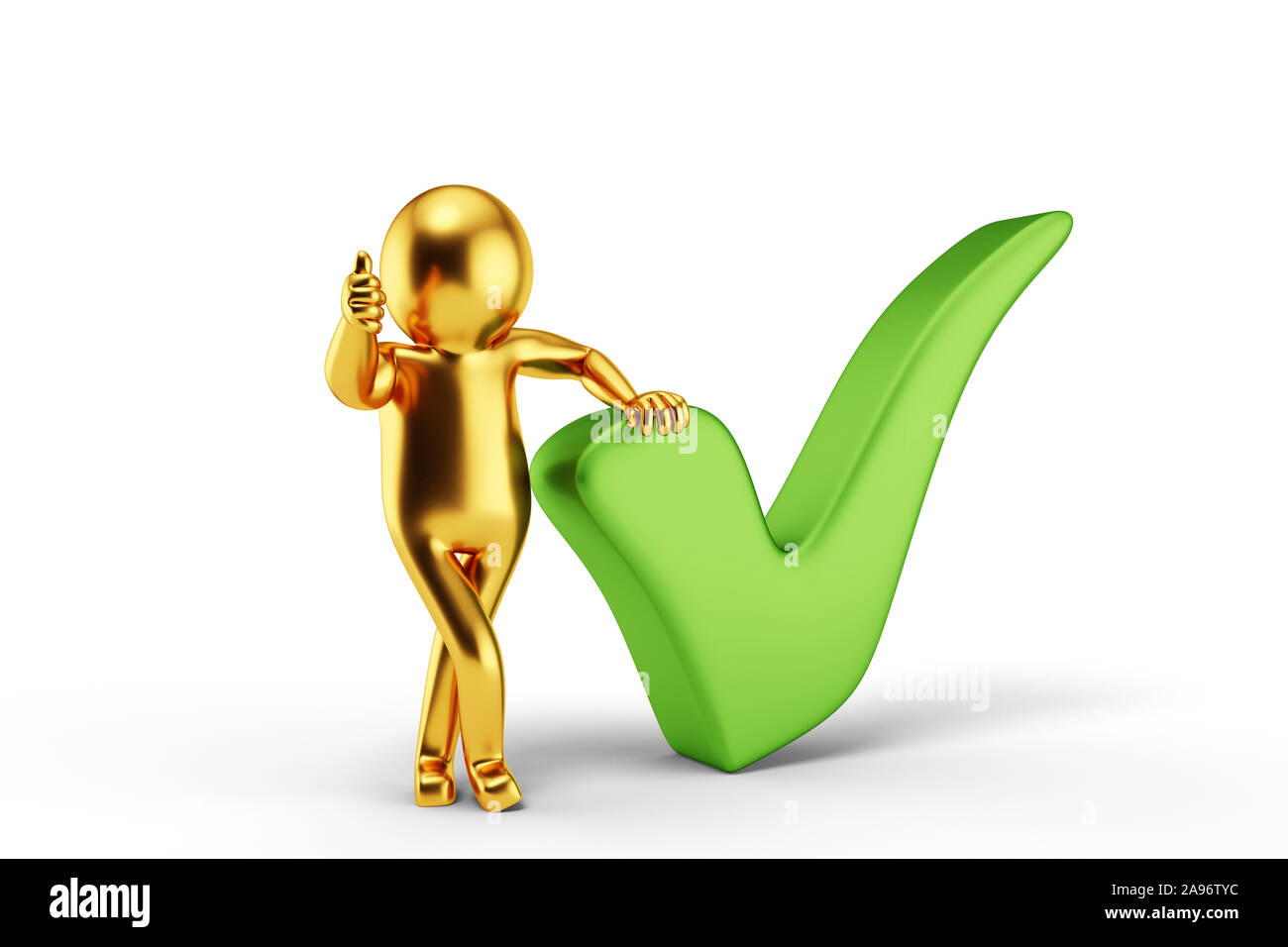 Golden 3D Man is holding OK sign against white background. 3D rendering ...