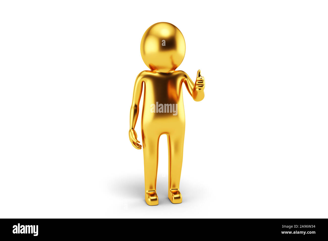 Golden 3D Man is making OK sign against white background. 3D rendering ...