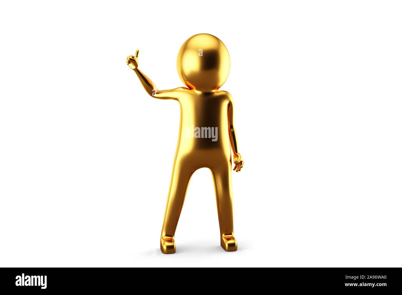 Golden 3D Man is making one with his right hand against white ...