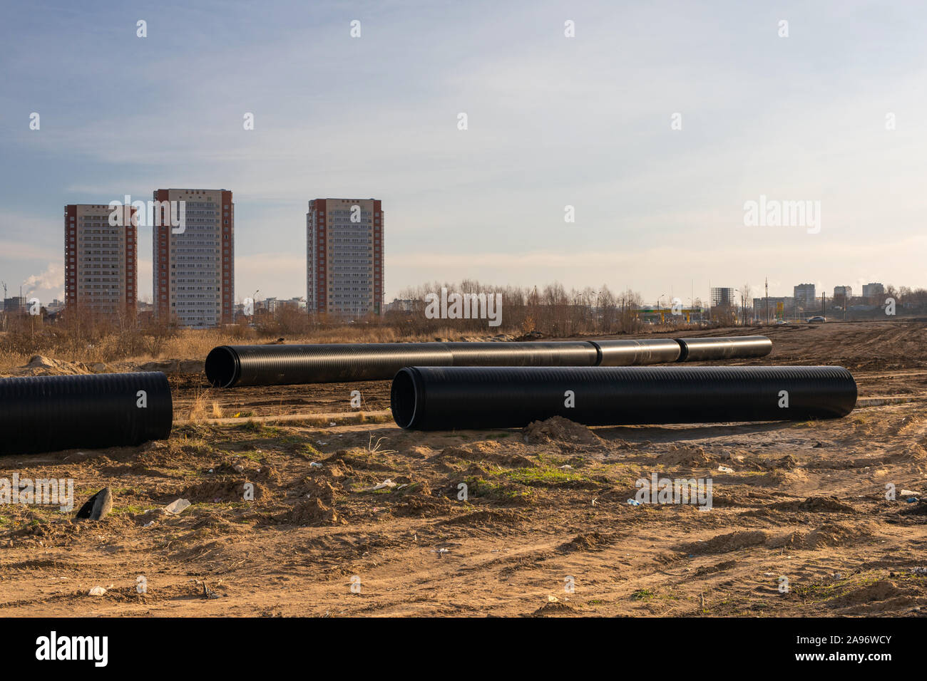 Industrial plastic pipe. Large-diameter black polypropylene pipes for ...