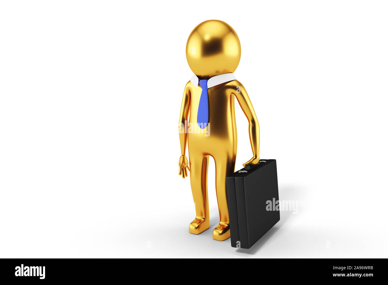 3D Golden Man is holding a briefcase against white background. 3D ...