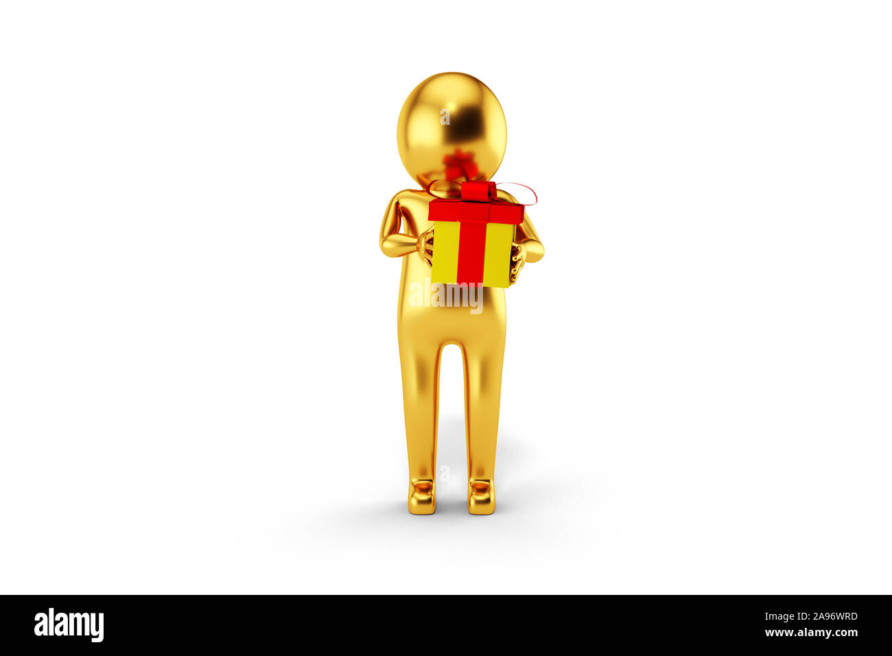 3D Golden Man is holding a gift box against white background. 3D ...