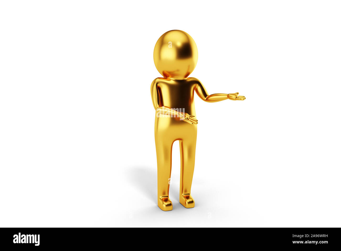 3D Golden Man is showing something against white background. 3D ...