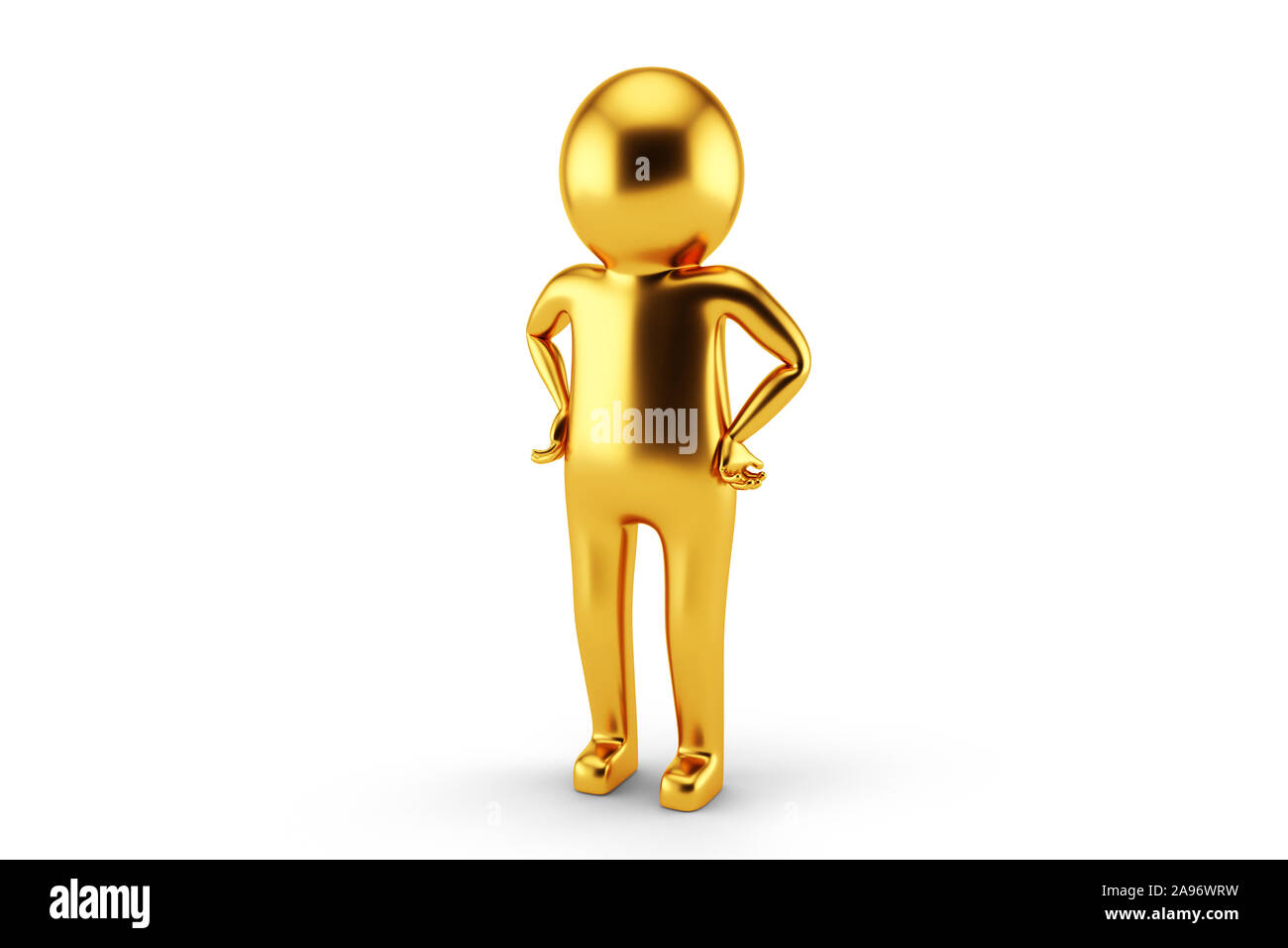 3D Golden Man is posing while his hands are on his waist against white ...