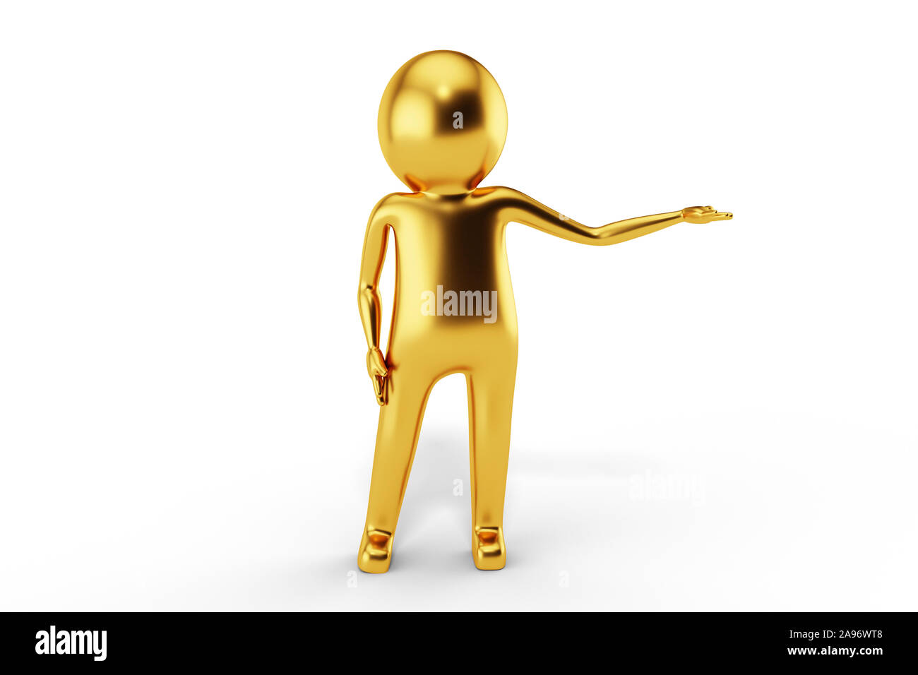 3D Golden Man is showing something against white background. 3D ...