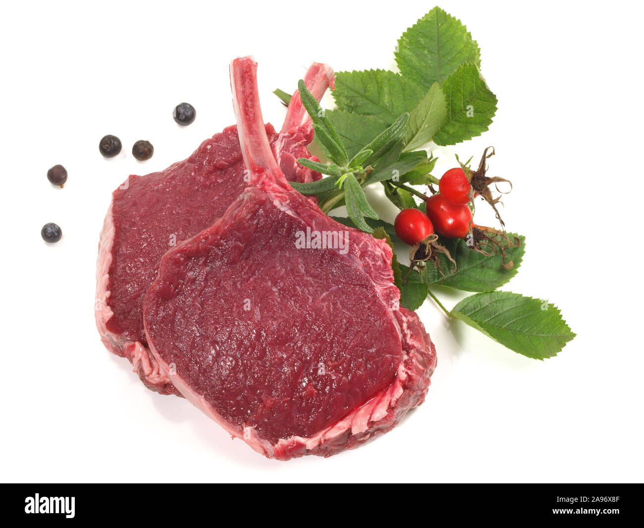 Deer Rack - Wild Game Meat on white Background Stock Photo - Alamy