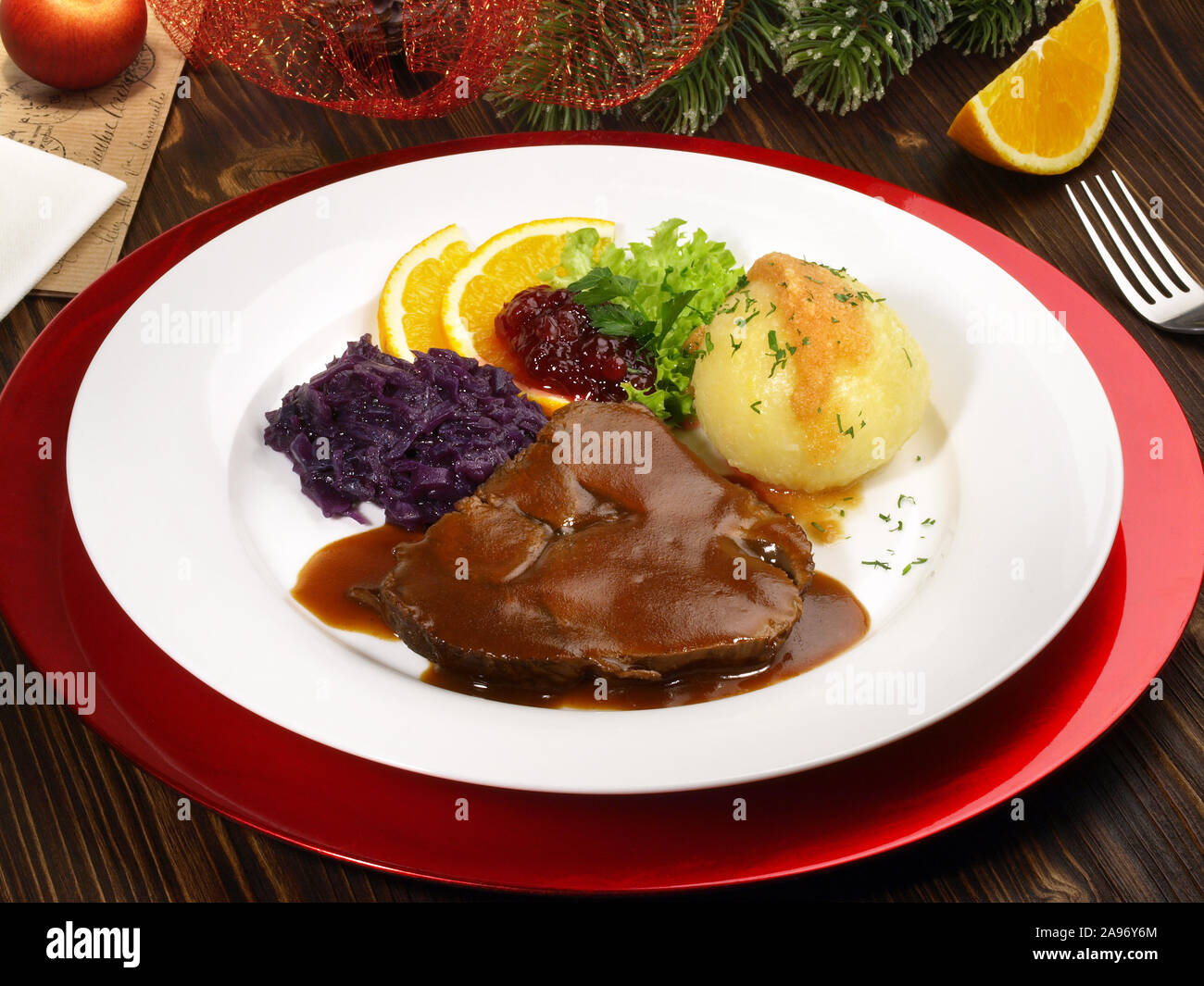 Roasted Deer with Potato Dumplings Stock Photo - Alamy