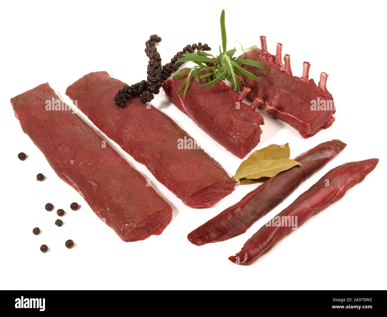 Roe Deer - Wild Game Meat on white Background Stock Photo - Alamy