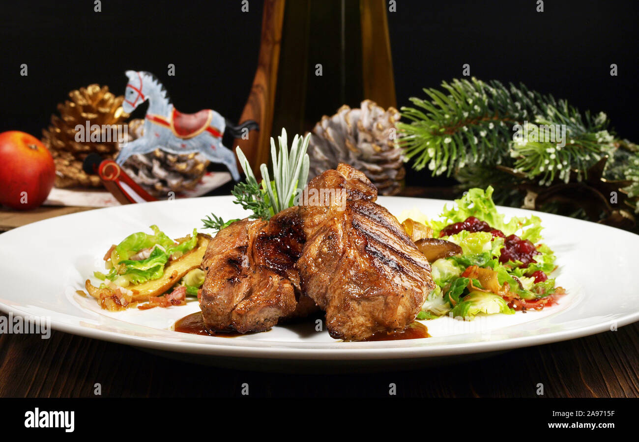 Wild Boar Steak with Vegetables and Mushrooms Stock Photo - Alamy