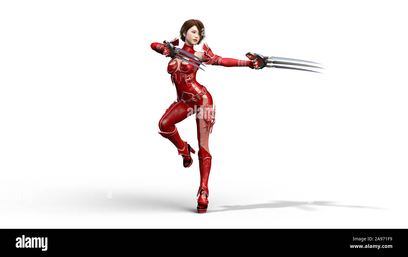 Asian warrior princess with claw blades fighting, fantasy fighter girl ...