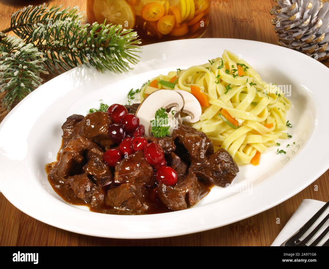 Wild Boar Ragout with Noodles Stock Photo - Alamy