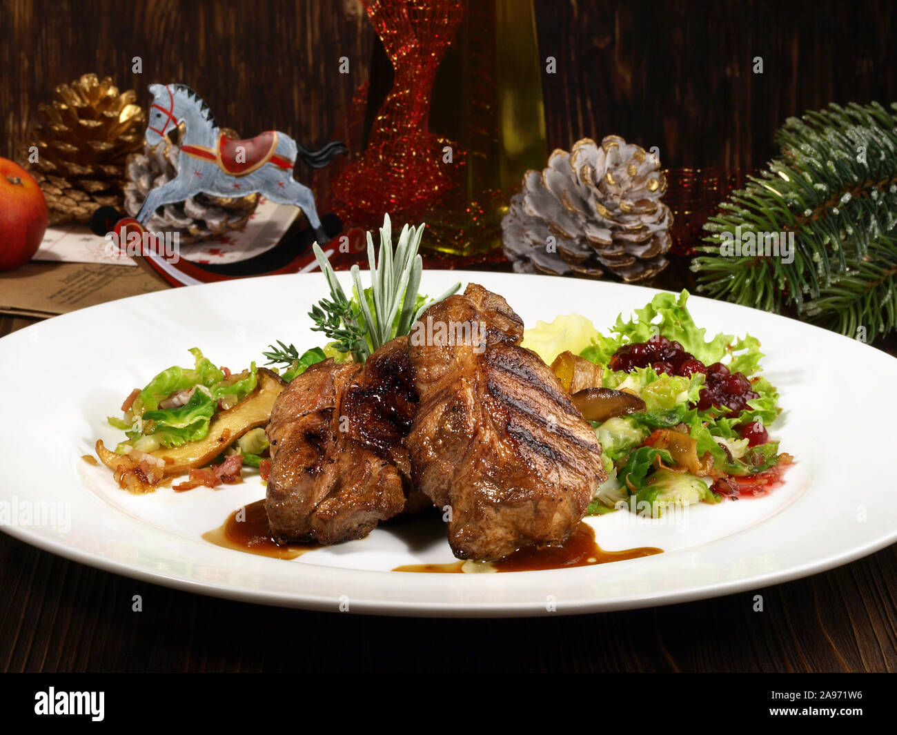 Wild Boar Steak with Vegetables and Mushrooms Stock Photo - Alamy