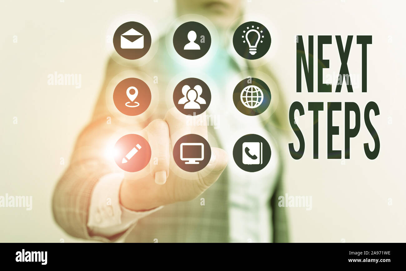 Writing note showing Next Steps. Business concept for numper of process ...