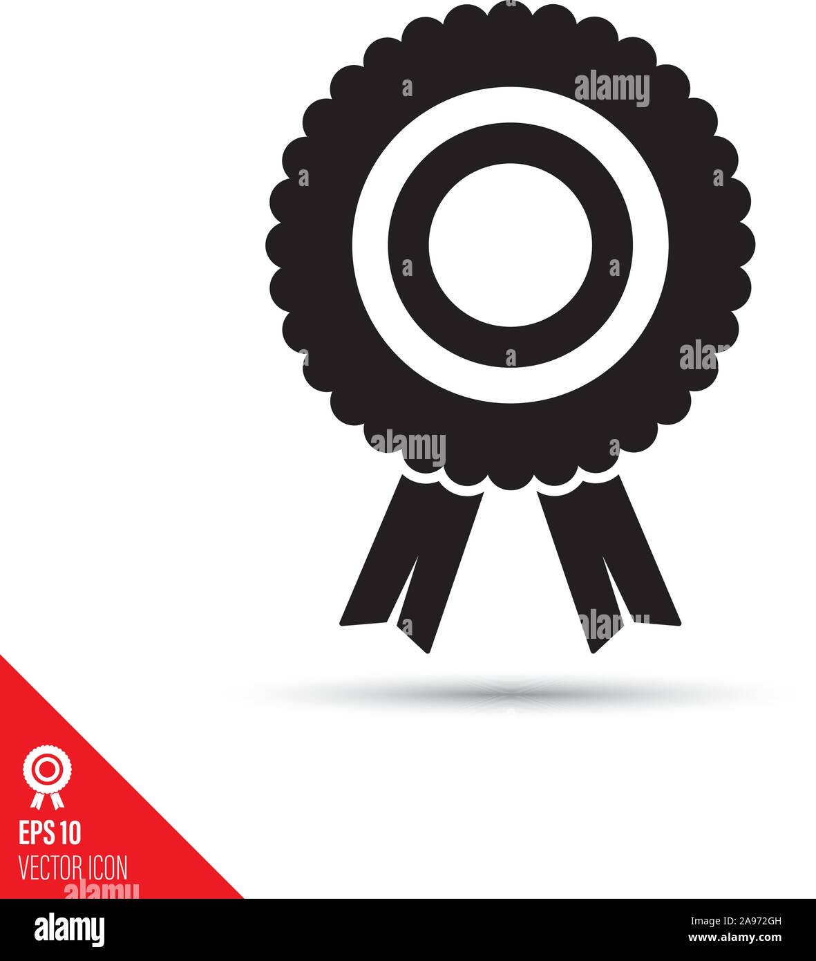 Rosette badge with ribbon glyph icon. Success symbol vector ...