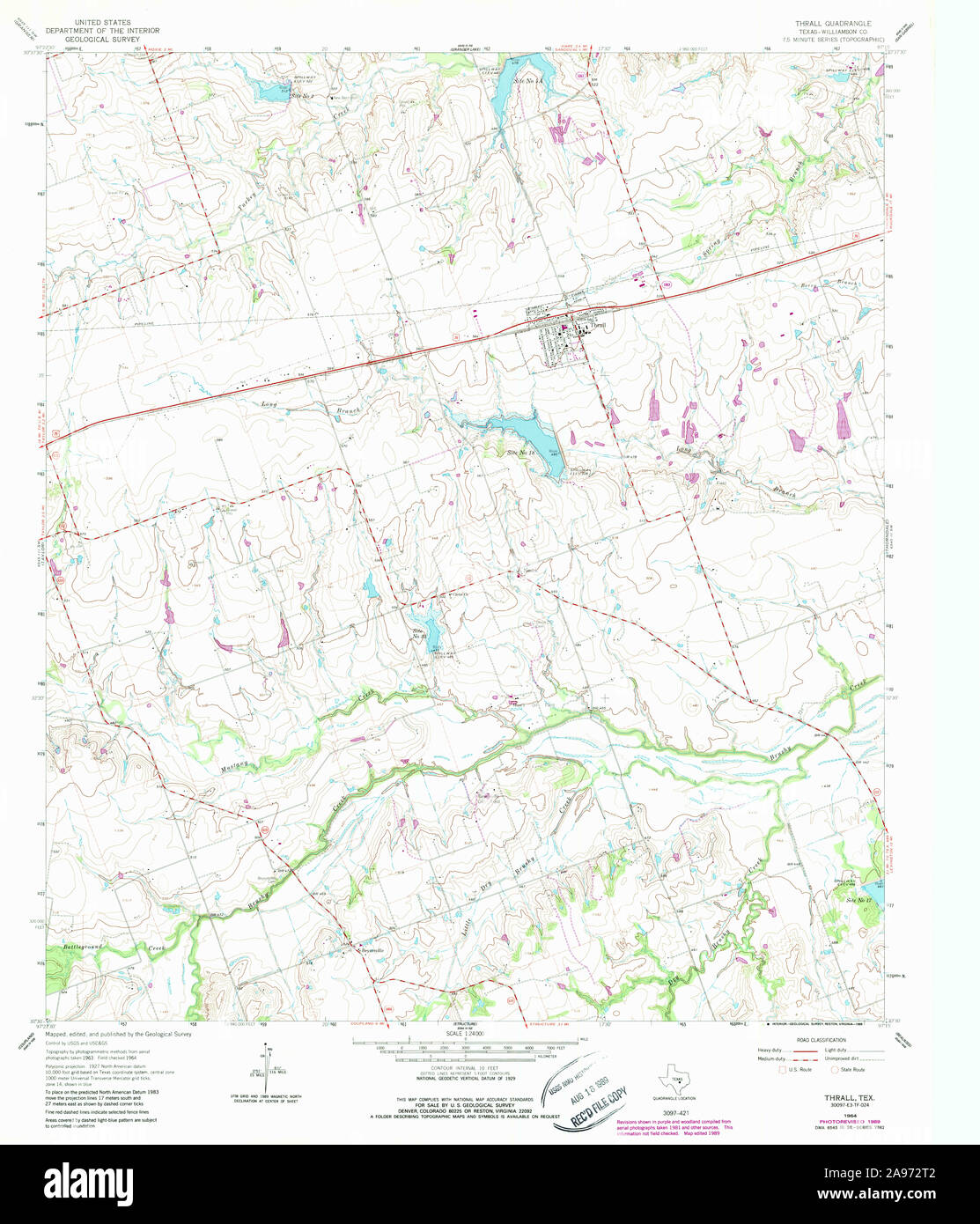 USGS TOPO Map Texas TX Thrall 123500 1964 24000 Restoration Stock Photo ...