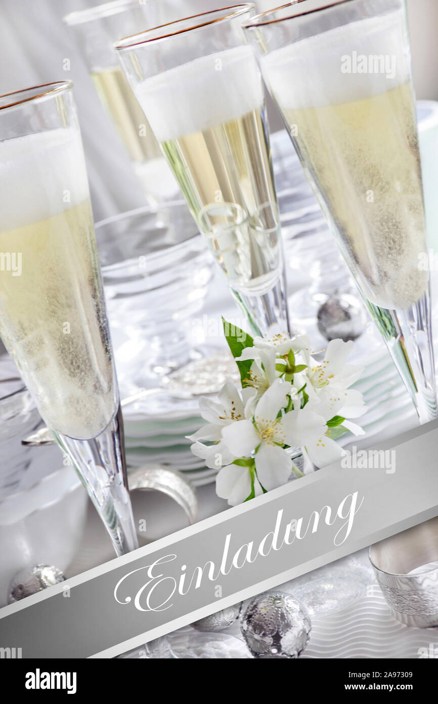 German Invitation Label and Champagne Stock Photo - Alamy