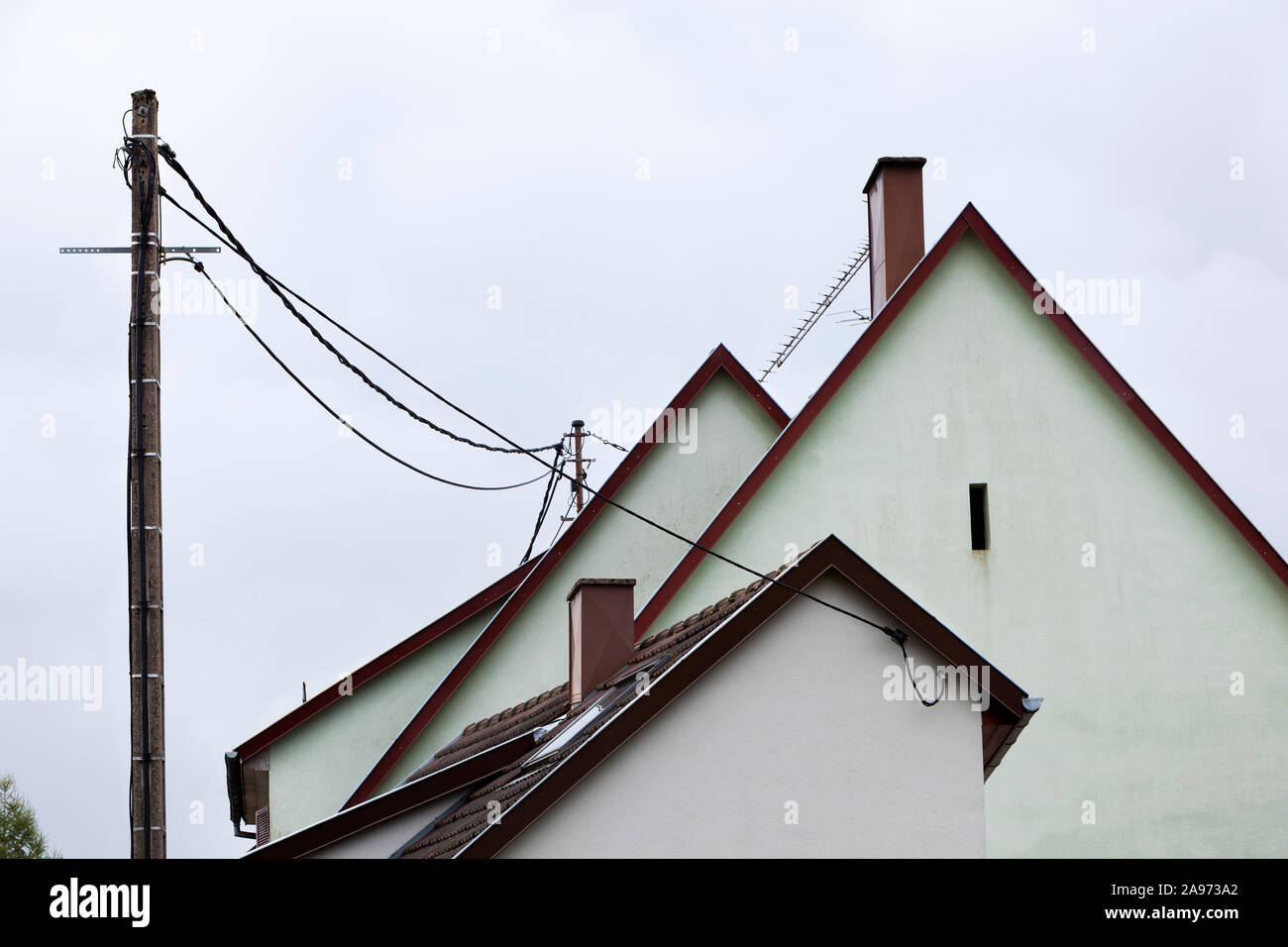 Electricity pole and connection to houses in Niederbronn le Bains in ...