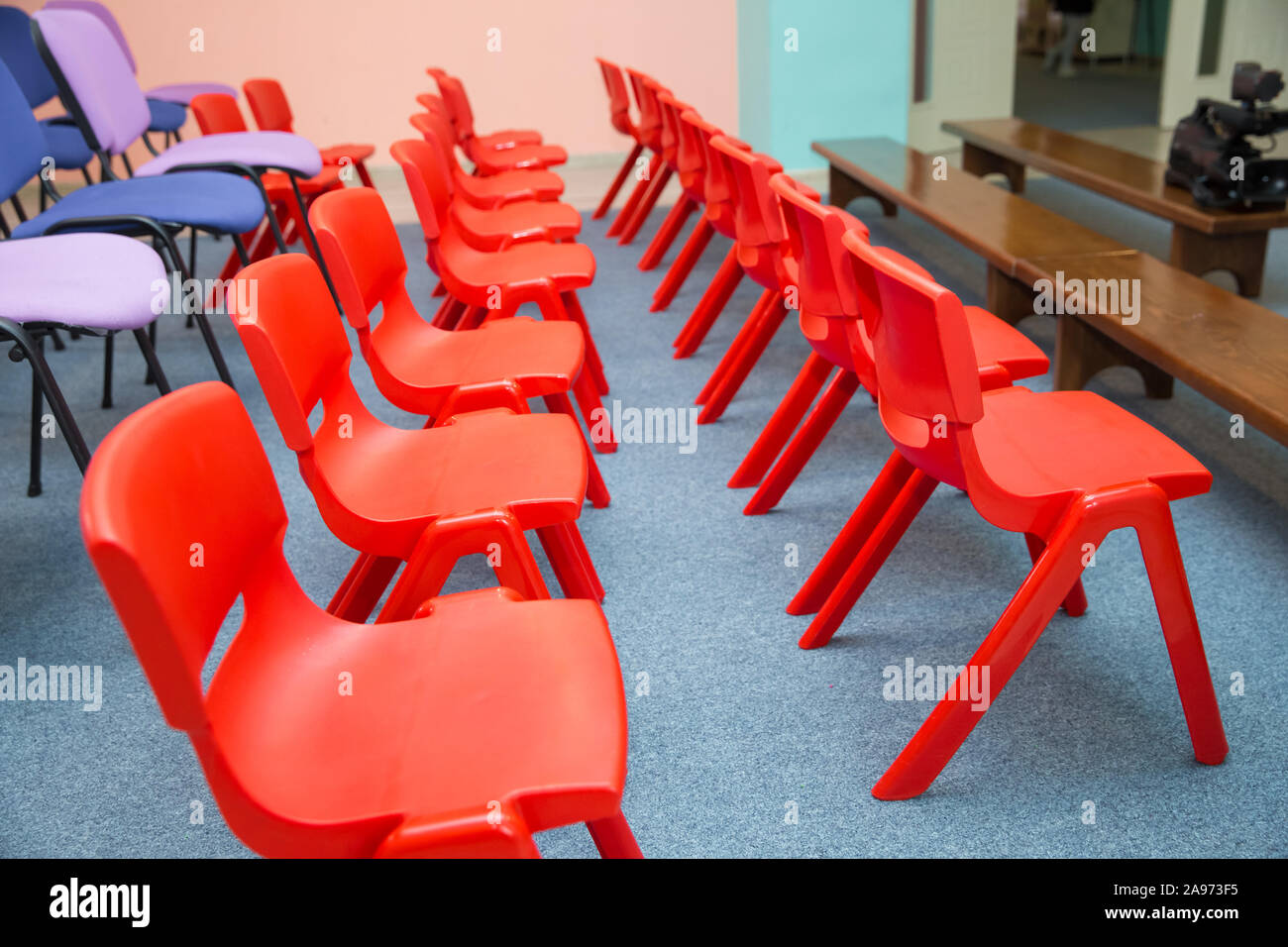 kindergarten class with the red kids chairs . Red chairs in Montessori ...