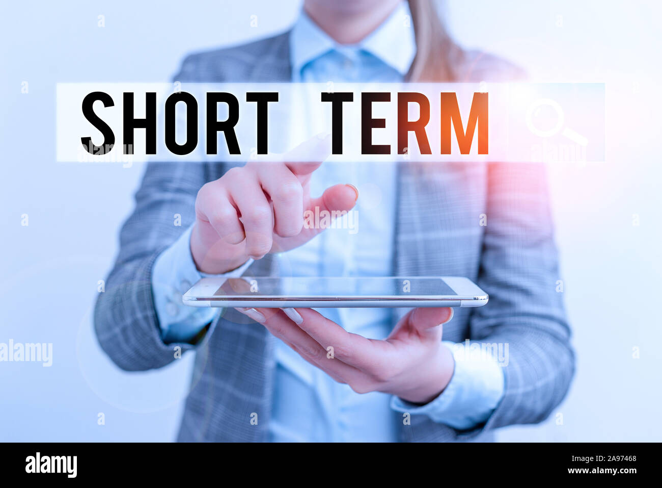 Word writing text Short Term. Business photo showcasing occurring over ...