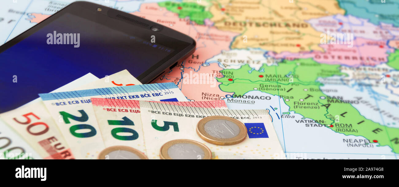 Mobile with Euro and German map Stock Photo - Alamy