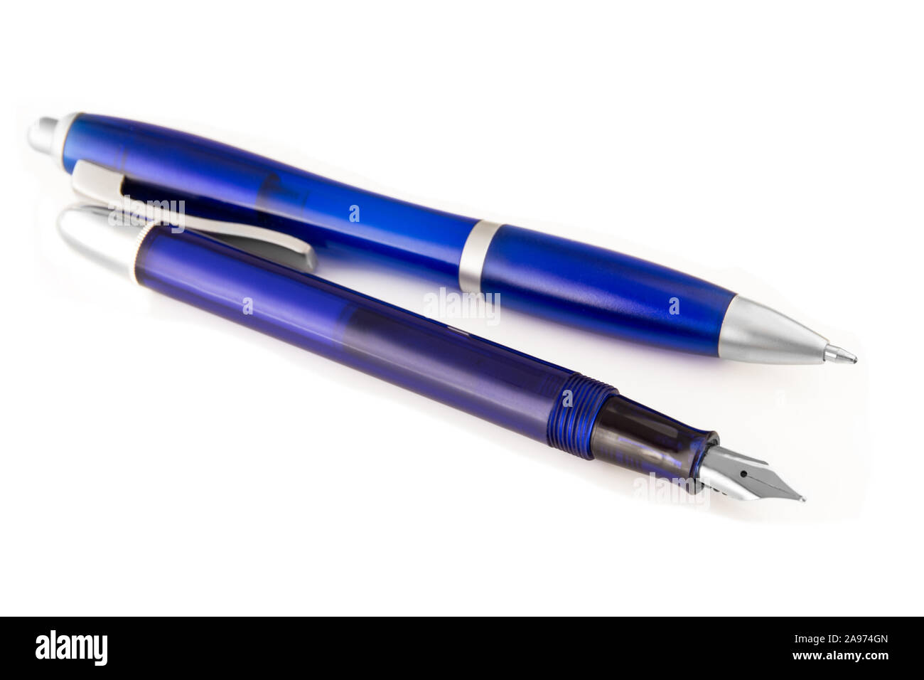 Two blue pencils against white background Stock Photo - Alamy