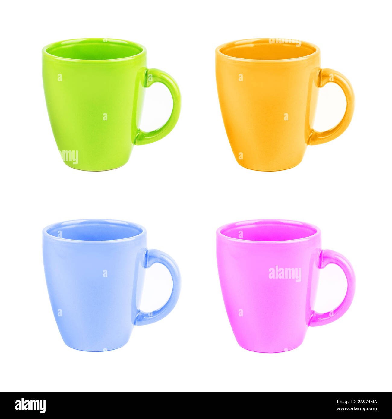 Four mugs against isolated white background Stock Photo - Alamy