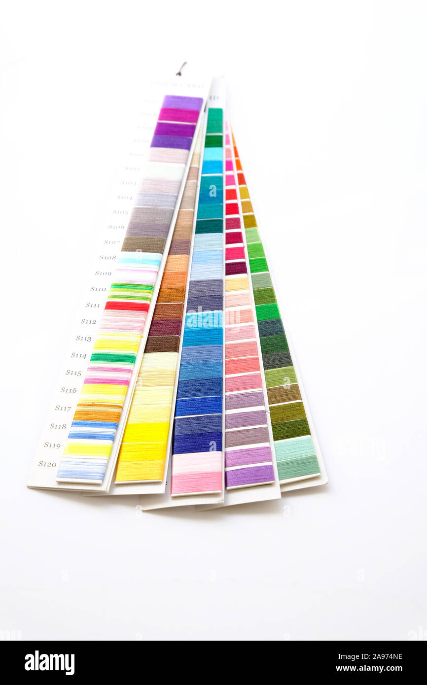 Sample card of Machine Embroidery Thread Colours Stock Photo - Alamy