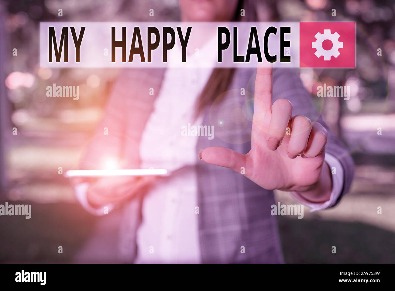 Writing note showing My Happy Place. Business concept for Space where ...