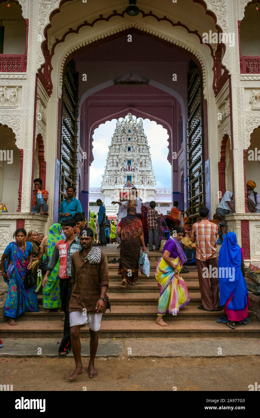 Pushkar, Rajasthan, India: people enter and leave the Rangji Temple ...