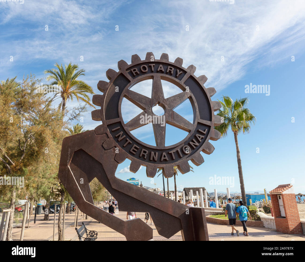 Rotary International monument on promenade, Fuengirola, Costa del Sol ...
