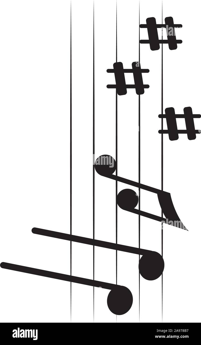 Isolated vertical musical pentagram with musical notes - Vector ...