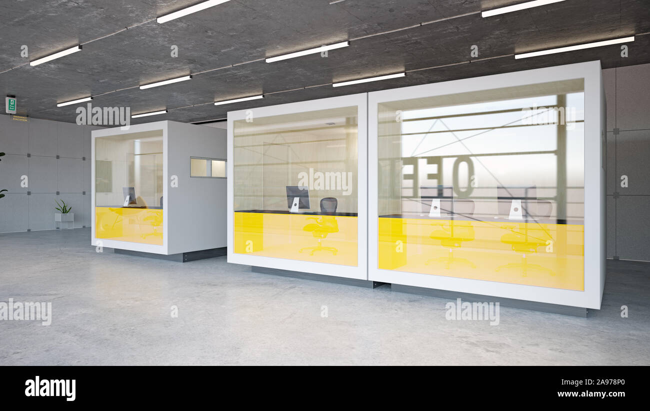 modern capsule office interior, 3d rendering business concept design ...
