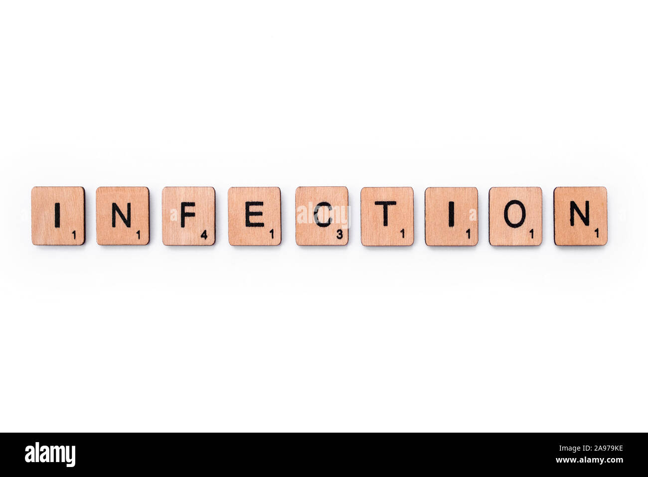 London, UK - June 16th 2019: The word INFECTION, spelt with wooden ...