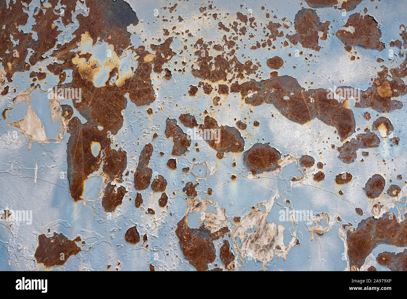 Light blue sheet metal plate with rust spots and stains Stock Photo - Alamy
