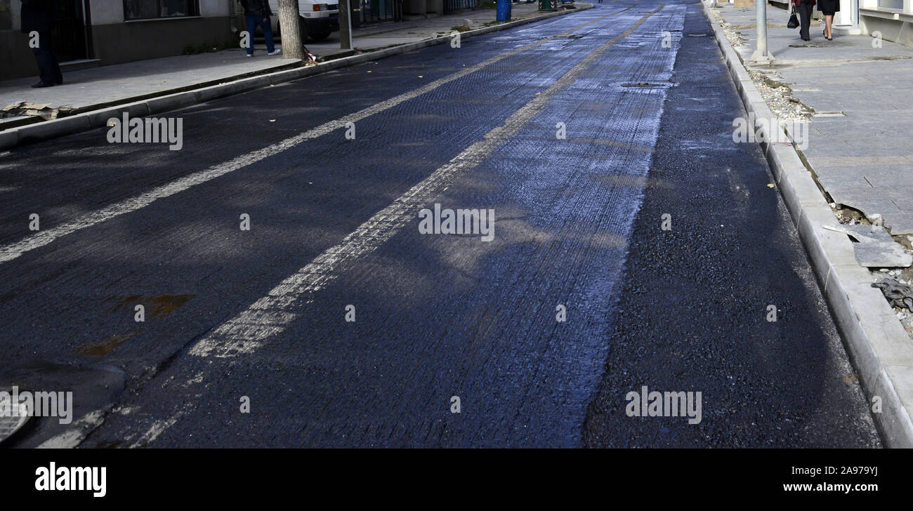 fresh asphalt on street road image Stock Photo - Alamy
